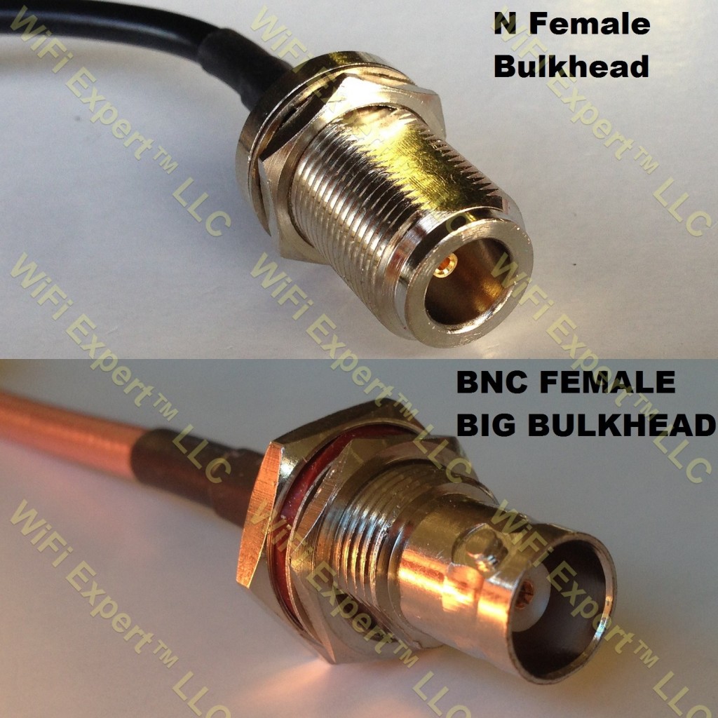 LMR100 N FEMALE BULKHEAD to BNC FEMALE BIG BULKHEAD Coaxial RF Pigtail ...