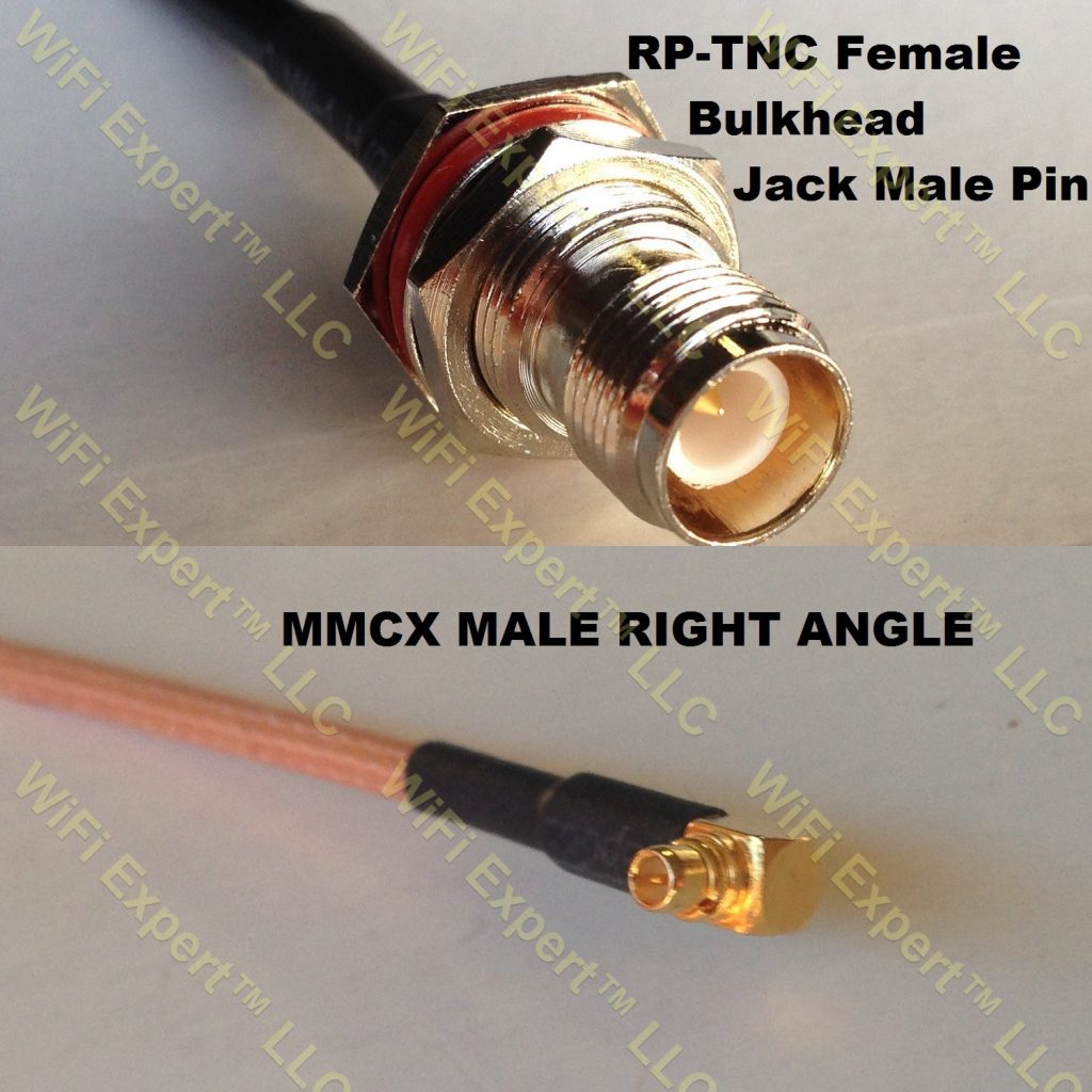 LMR100 RP-TNC FEMALE BULKHEAD to MMCX MALE ANGLE Coaxial RF Pigtail ...