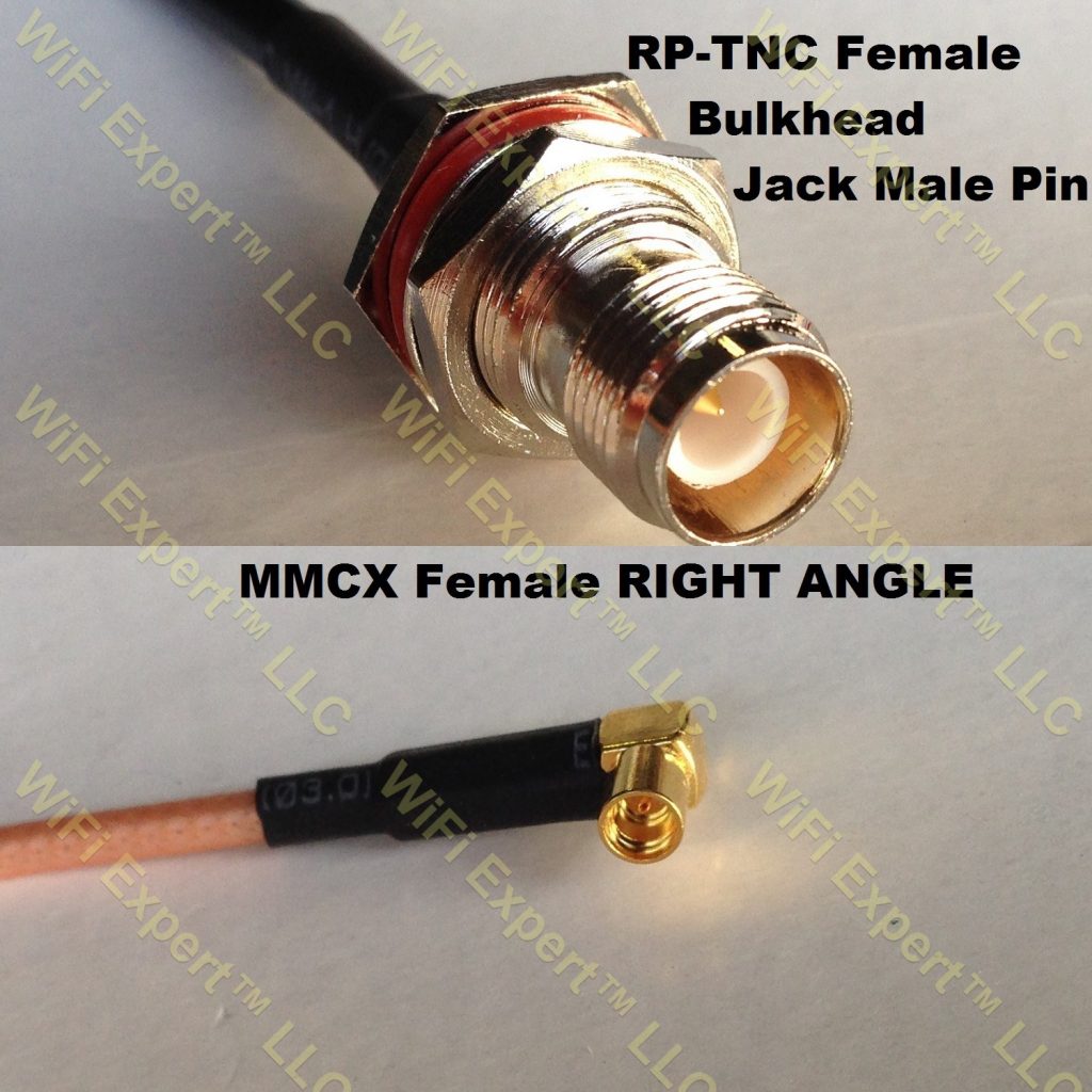 LMR100 RP-TNC FEMALE BULKHEAD to MMCX FEMALE ANGLE Coaxial RF Pigtail ...